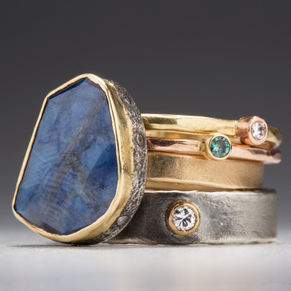 Natural Wonder: Blue Sapphire/White Diamonds Yellow Gold Ring – Nichole ...
